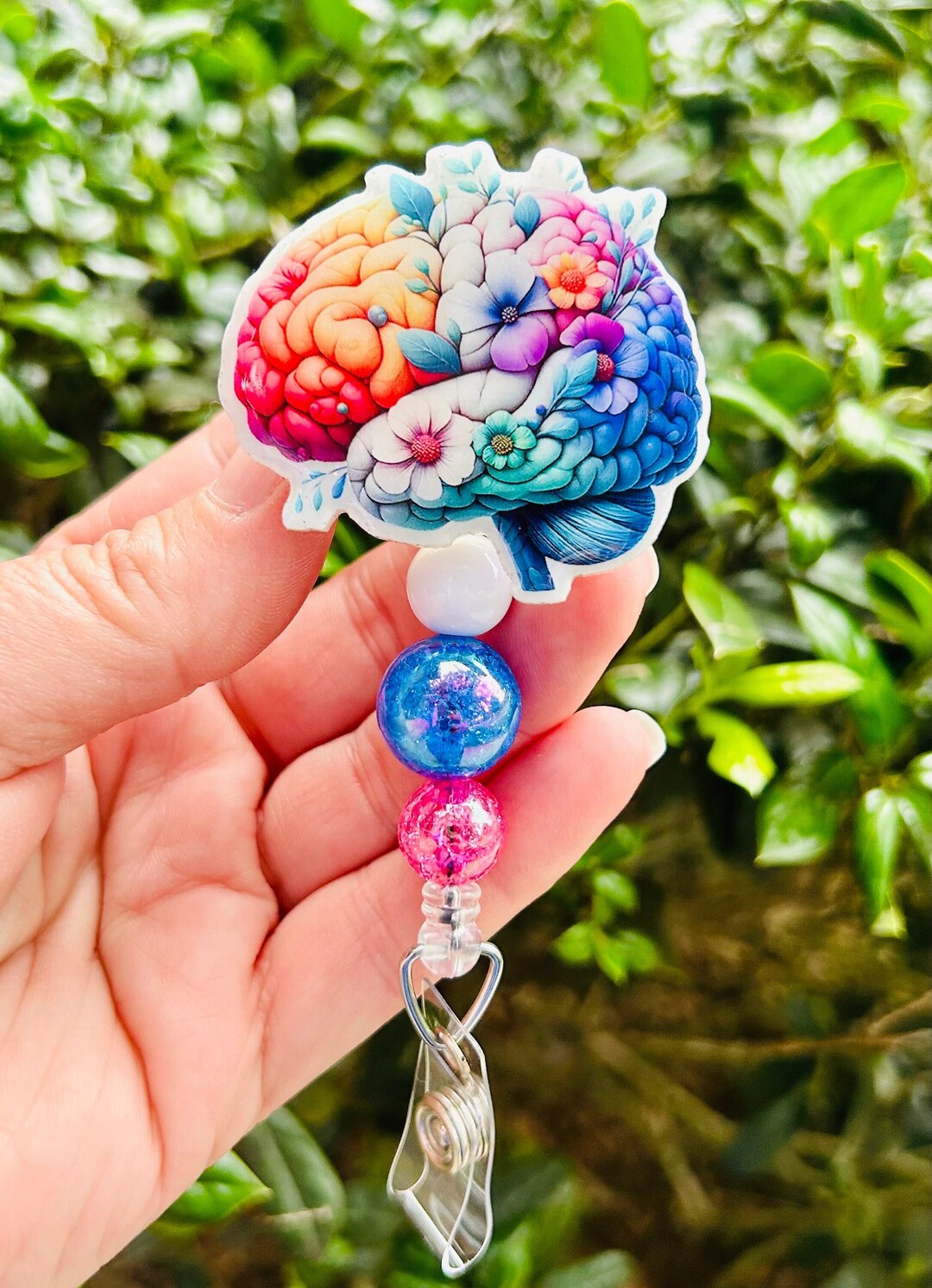 Floral Brain Badge Reel, Neurology Badge Reel, Nurse Badge Reel ...