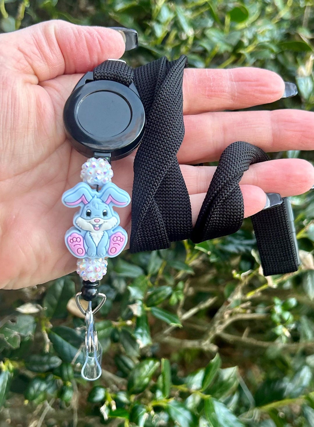 Easter Bunny Retractable Lanyard With Beads, ID Holder, Badge Reel ...
