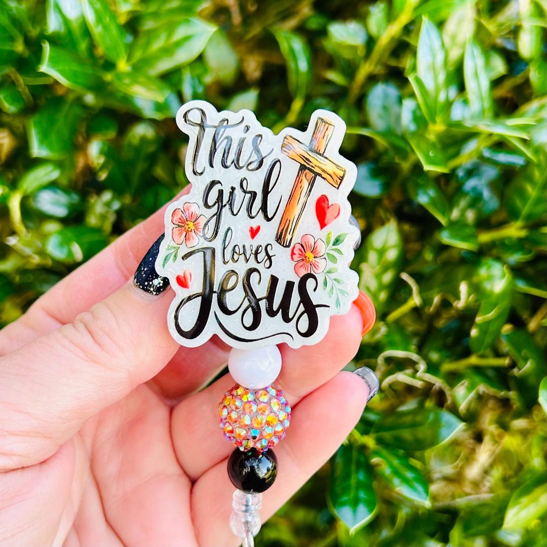 This Girl Loves Jesus Badge Reel, Cute Glitter Badge Holder, Chaplain ...
