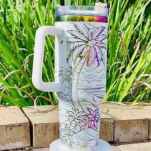 Holographic Engraved Beach Ocean Scene Tumbler, 40 Oz Laser Engraved ...
