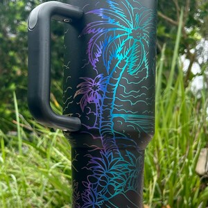 Holographic Engraved Beach Ocean Scene Tumbler, 40 Oz Laser Engraved ...