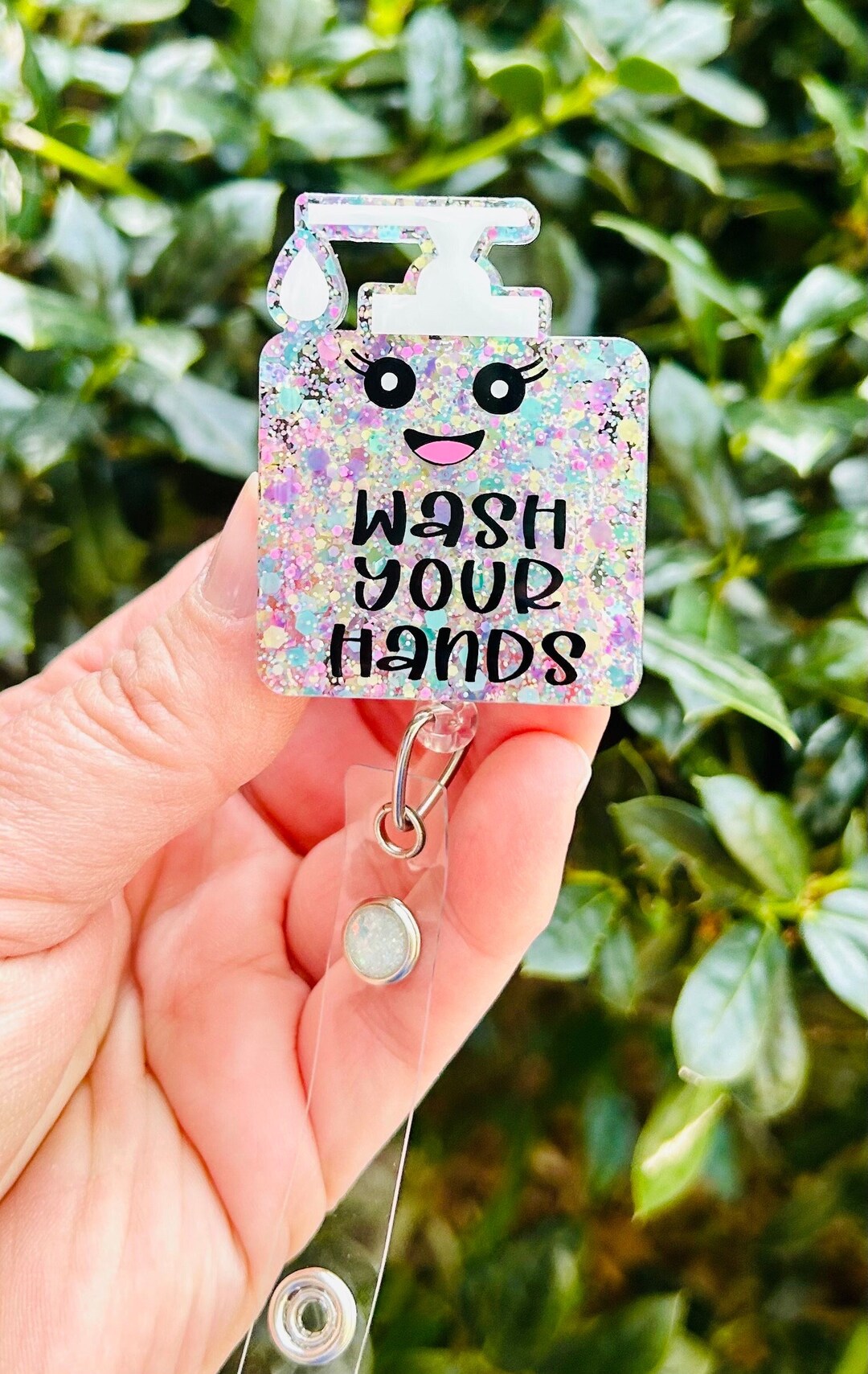 Wash Your Hands Badge Reel, Cute Glitter Nurse Badge Holder, Infectious ...