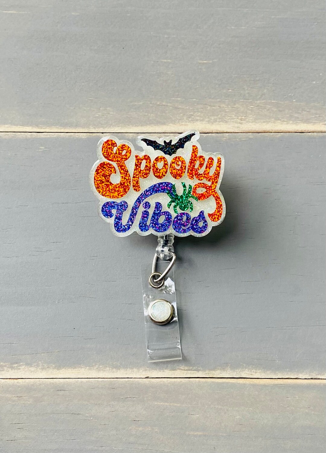 Glow in the Dark Spooky Vibes Badge Reel, Halloween Badge Reel, Cute ...