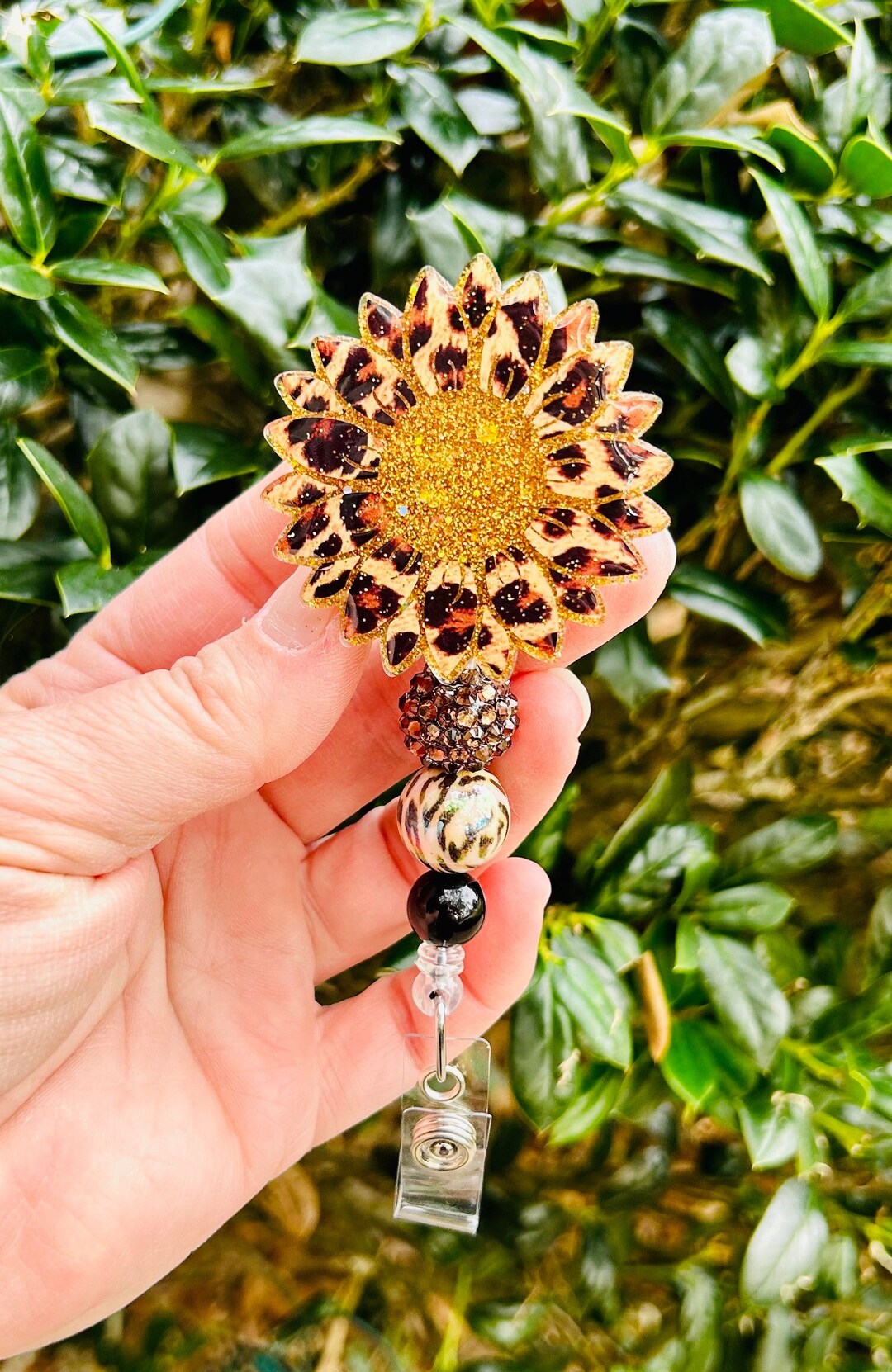 Cheetah Sunflower Badge Reel, Cute Glitter Badge Reel, Girlfriend Gift ...