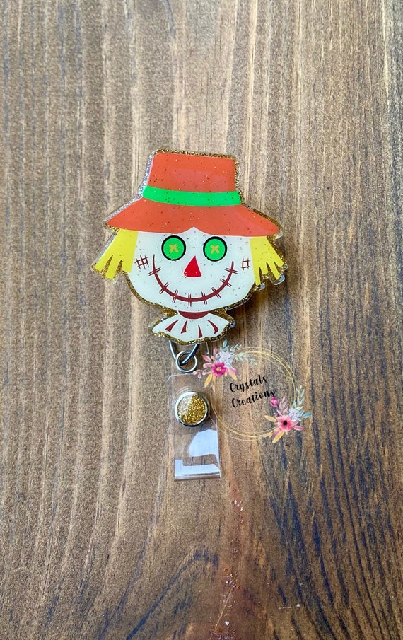 Scarecrow Badge Reel Halloween Badge Holder Scarecrow Cute | Etsy