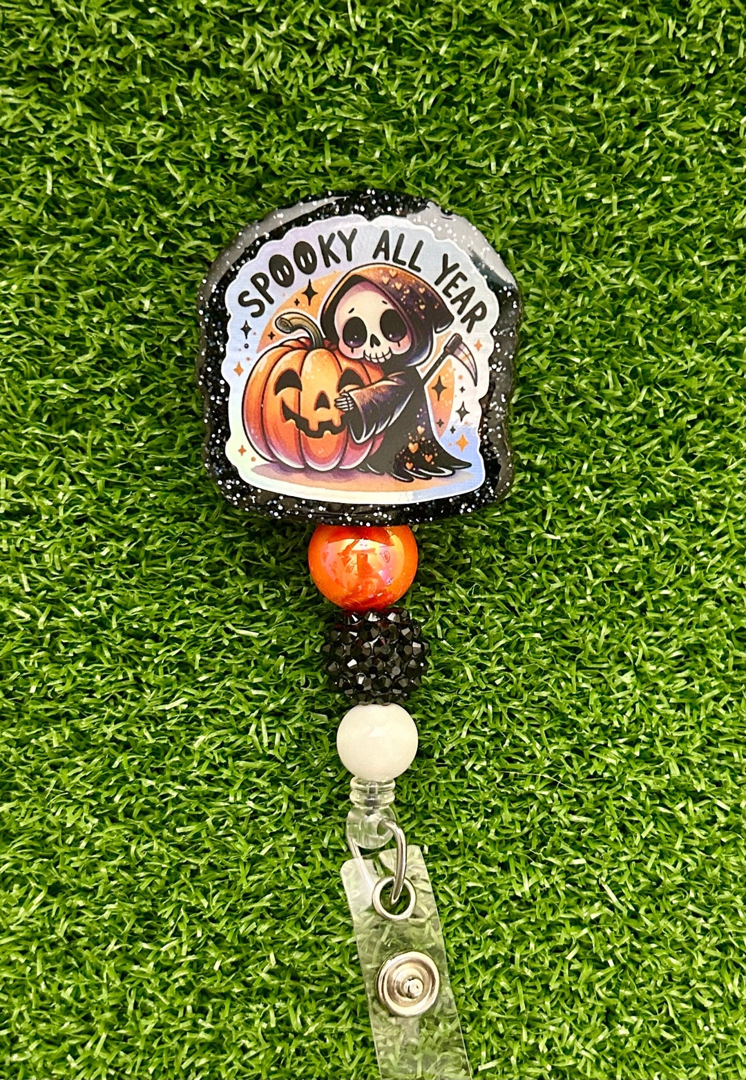 Spooky Grim Reaper Pumpkin Halloween Badge, Bestfriend Gift Nurse Badge ...