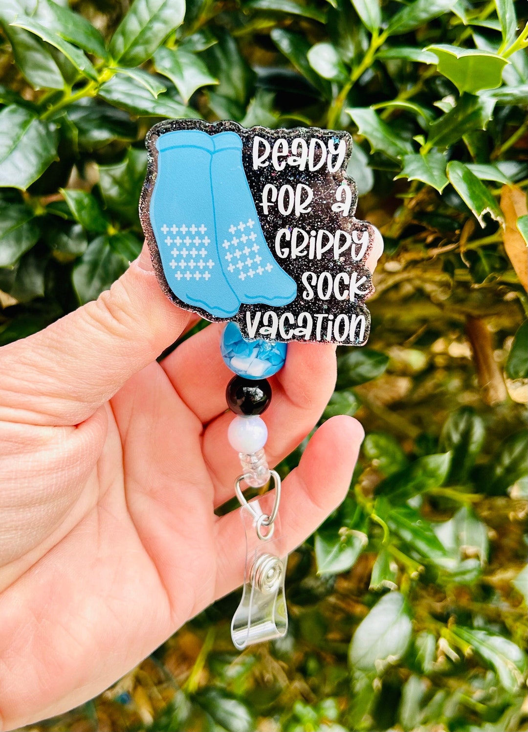Time For A Grippy Sock Vacation Badge Reel Funny Nurse T For Her Pysch Id Holder Cute
