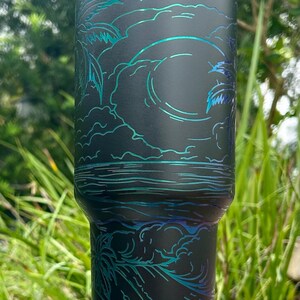 Holographic Engraved Beach Ocean Scene Tumbler, 40 Oz Laser Engraved ...