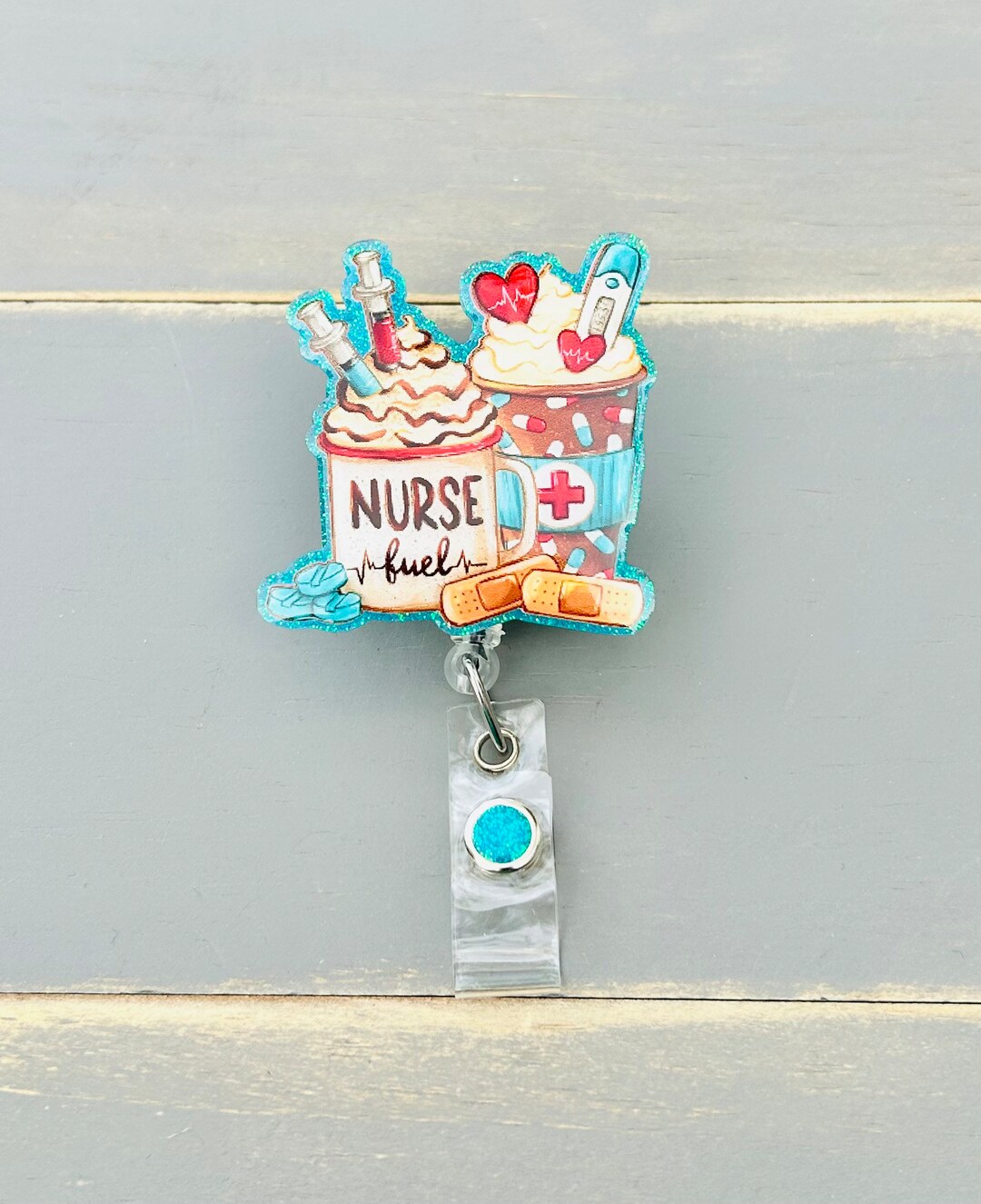 Nurse Fuel Badge Reel, Cute Glitter Badge Reel, Coffee Lover Gift, RN ...