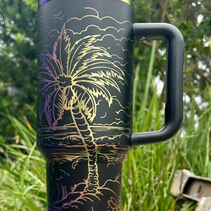 Holographic Engraved Beach Ocean Scene Tumbler, 40 Oz Laser Engraved ...