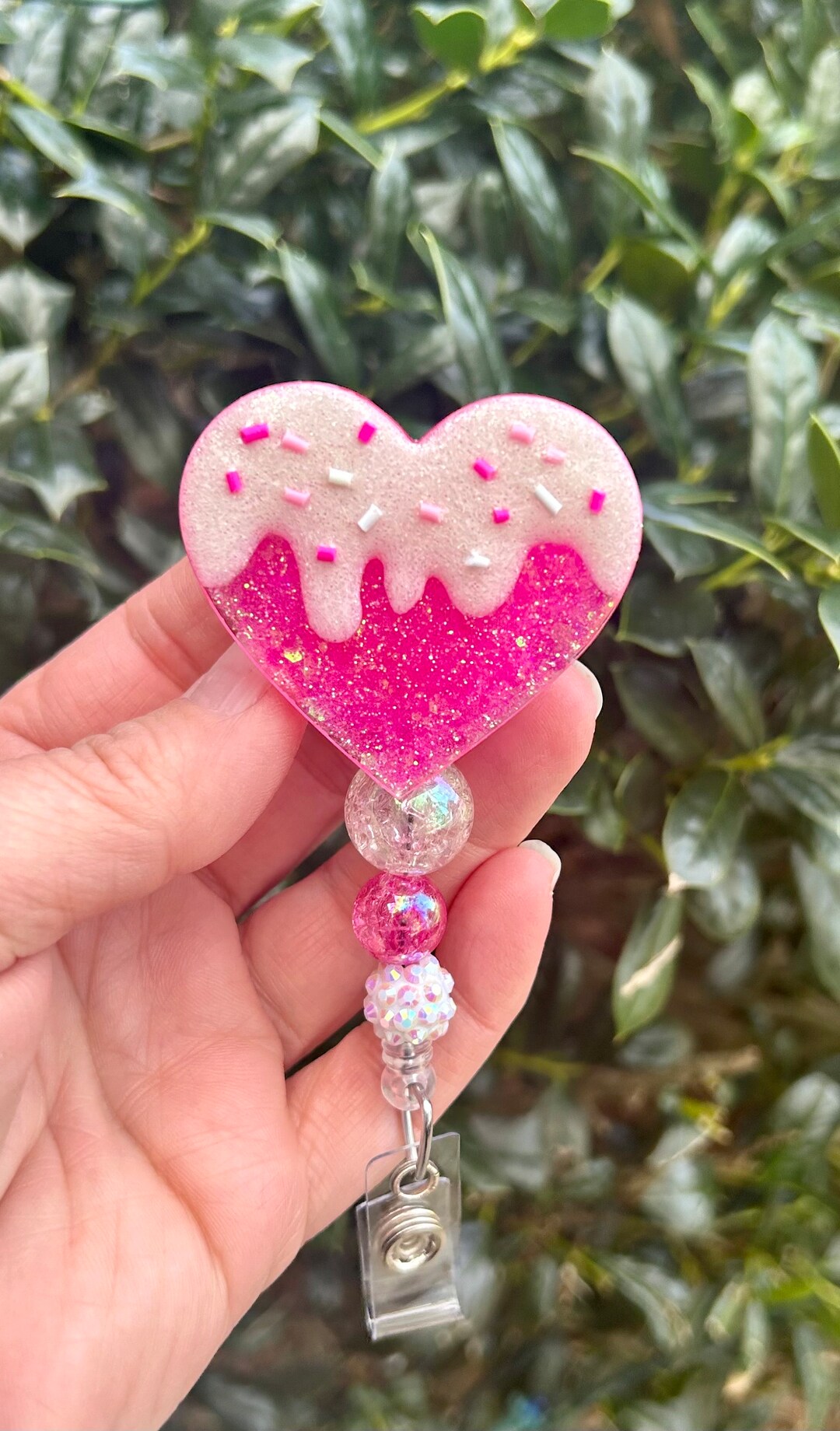 Valentine Icing Sprinkles Badge Reel, Heart Badge Holder, Retractable ...