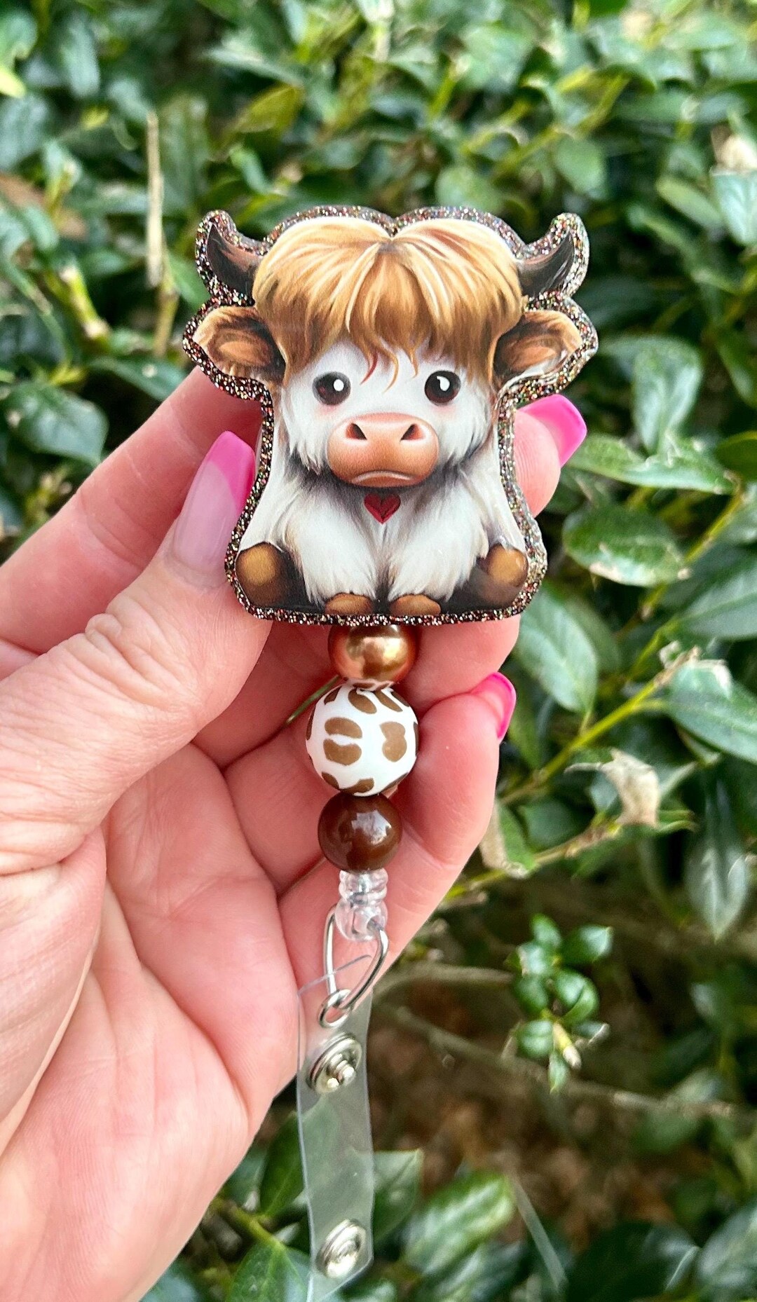 Glitter Highland Cow Badge Reel, Pediatric Nurse ID Holder - Etsy