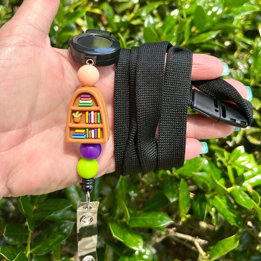 Book Lover Retractable Lanyard With Beads, ID Holder, Badge Reel ...