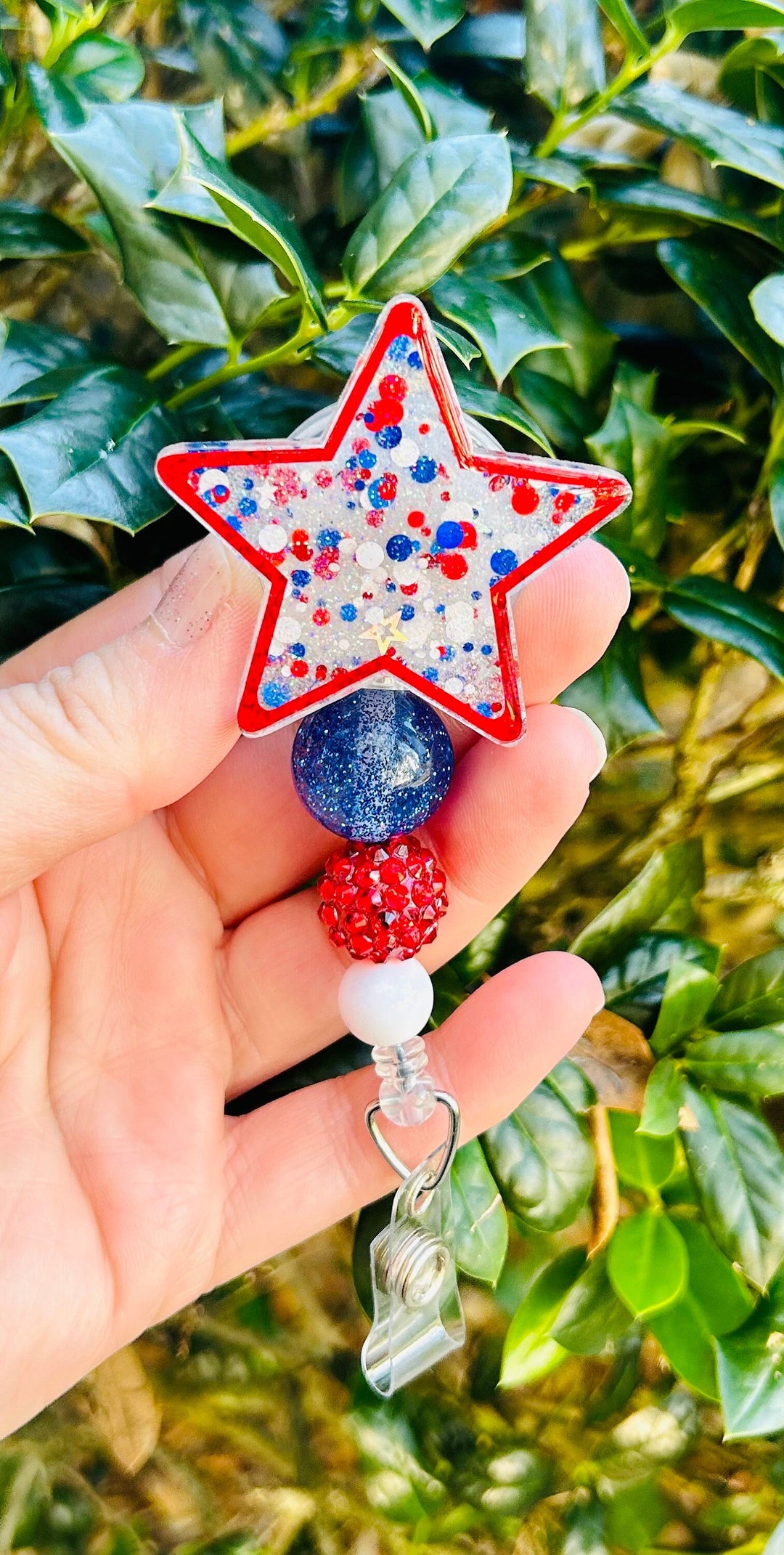 Star Shaped Badge Reel, USA ID Holder, Patriotic Badge Holder, Nurse ...