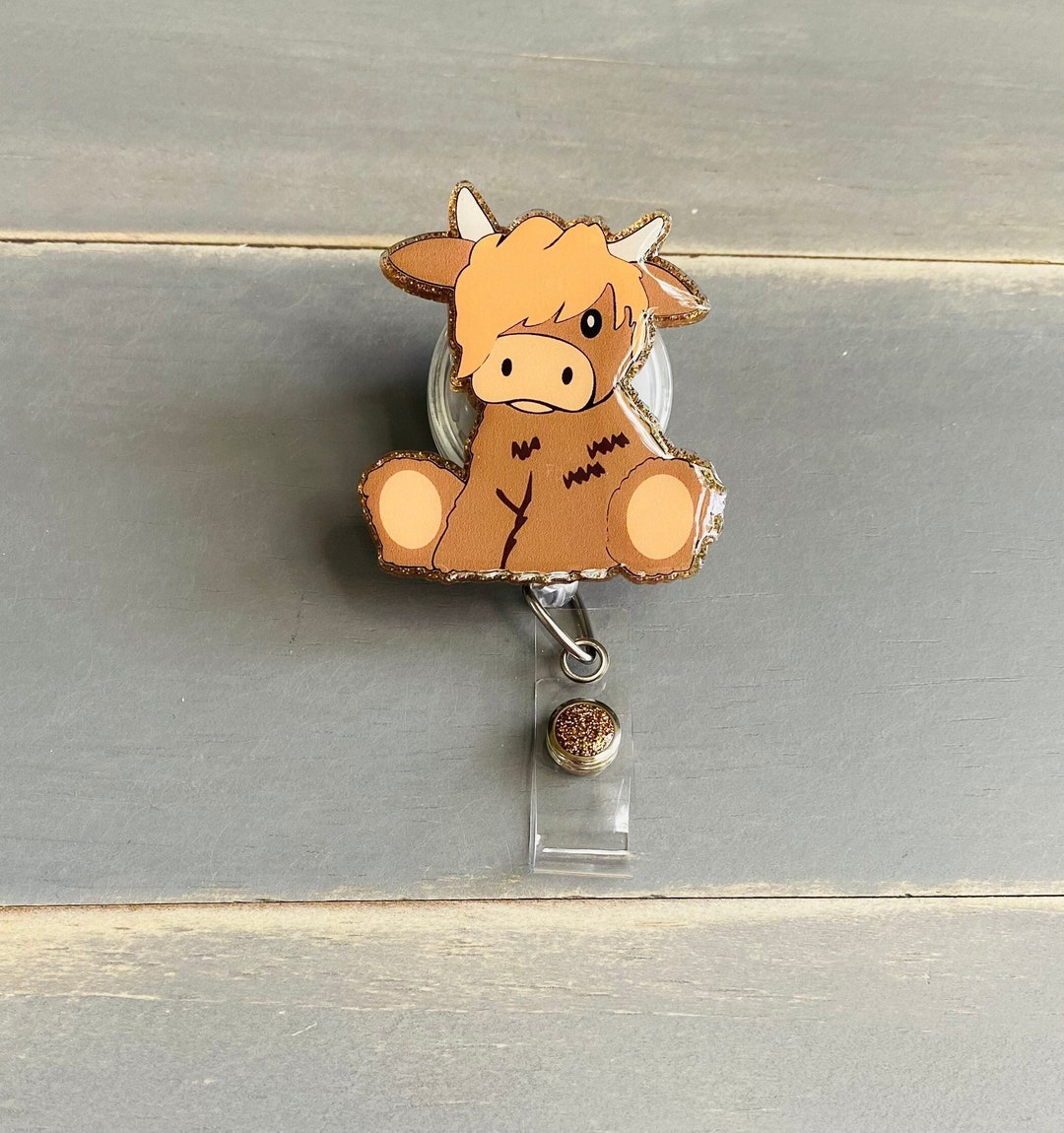 Highland Cow Badge Reel, Cute Badge Holder, Retractable Pediatric Badge ...