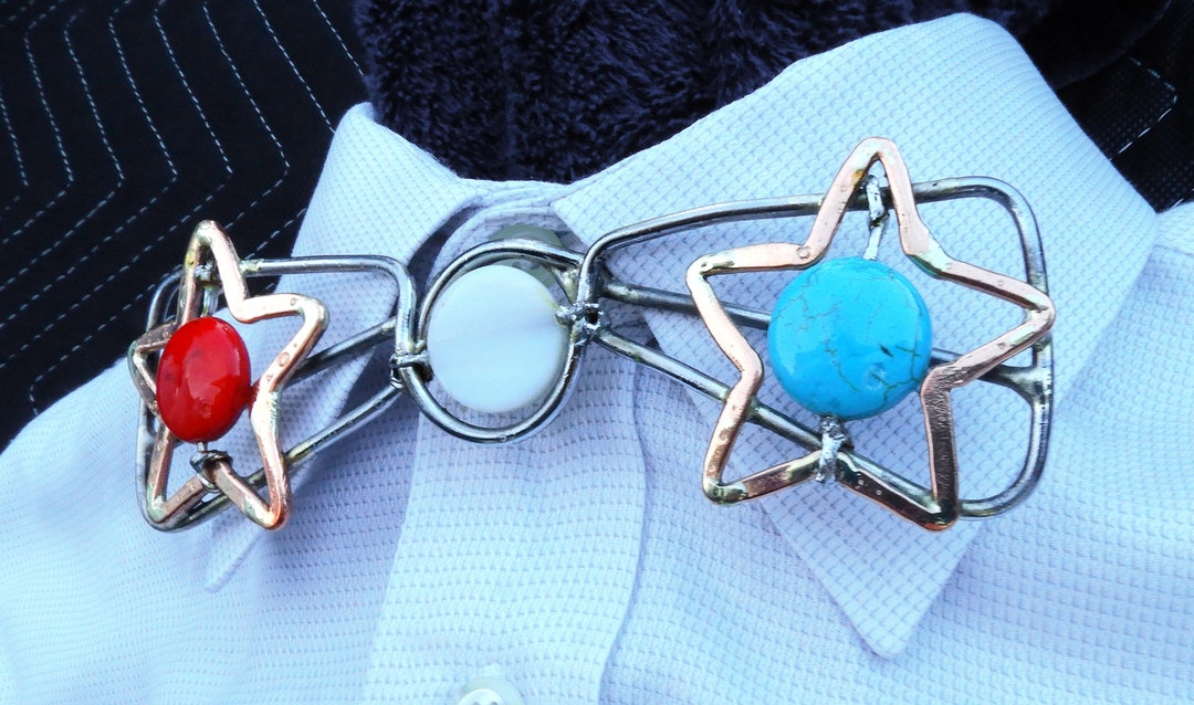 Fliege, geschmiedeter Schmuck, Metall Stahl, Kupfer, Türkis, Koralle ...