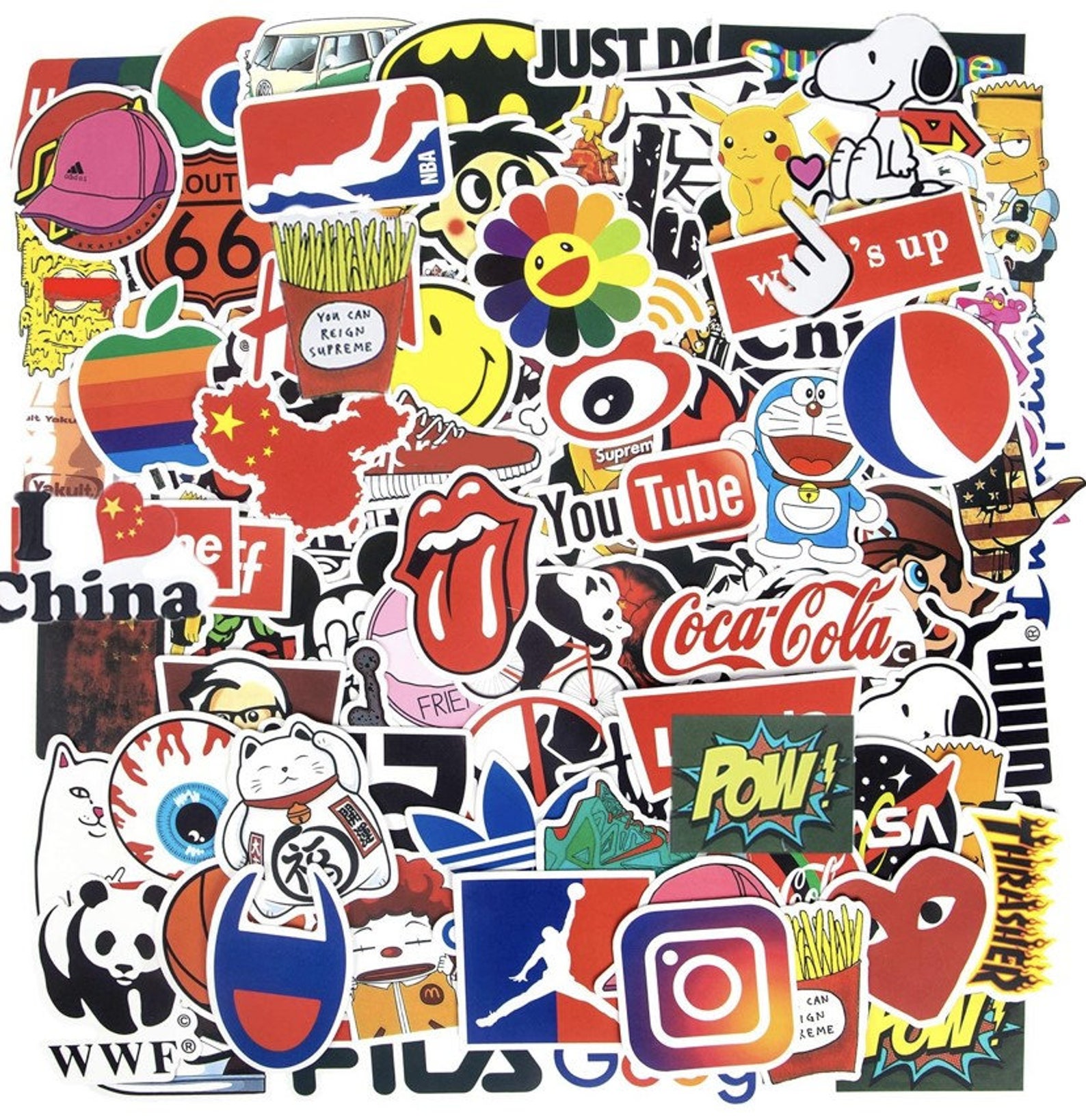 100 pcs Stickers Cool Skateboard Fashion Brand Stickers | Etsy