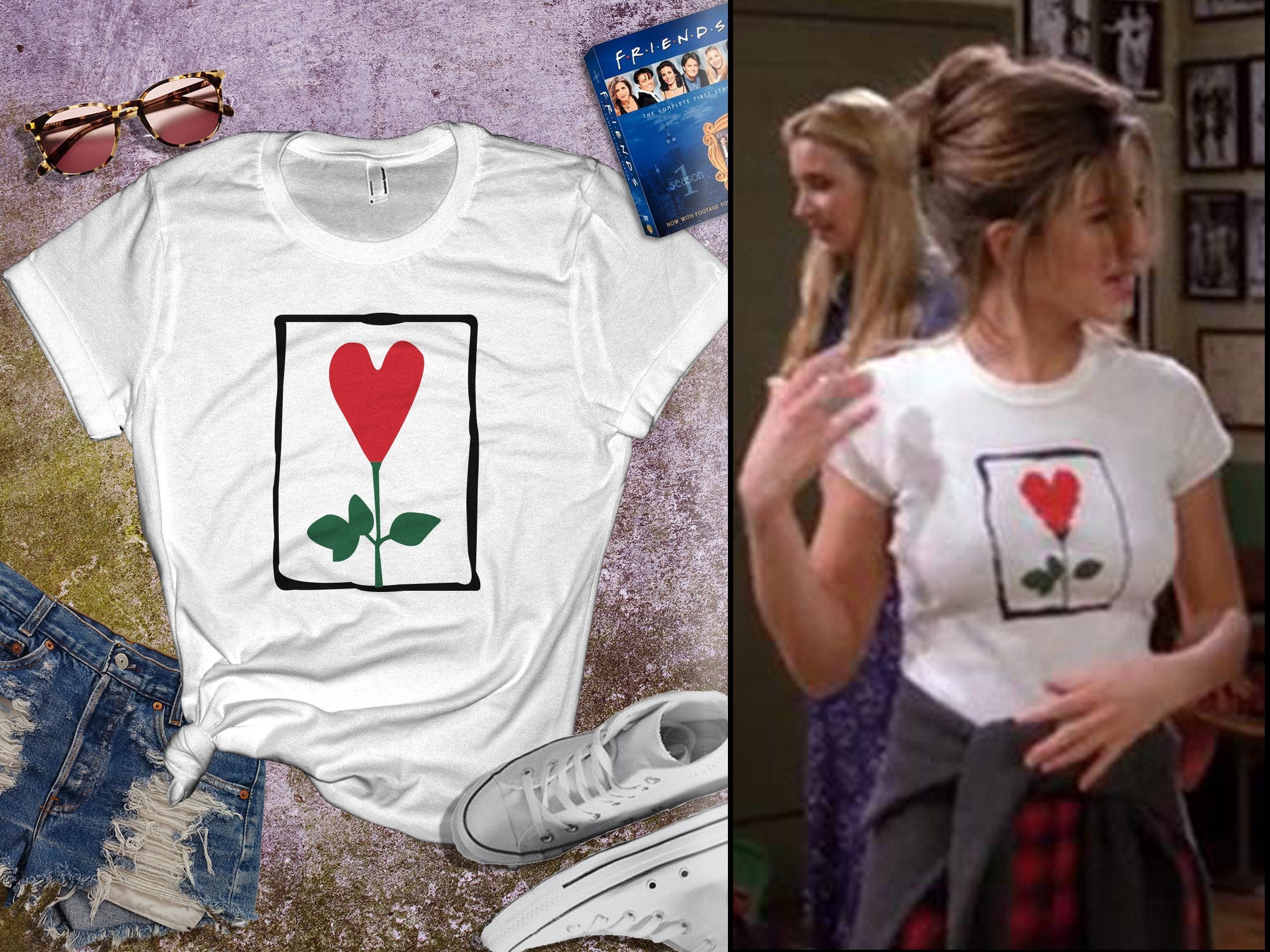 Friends T-Shirt Rachel Heart Flower Shirt seen on rachel | Etsy