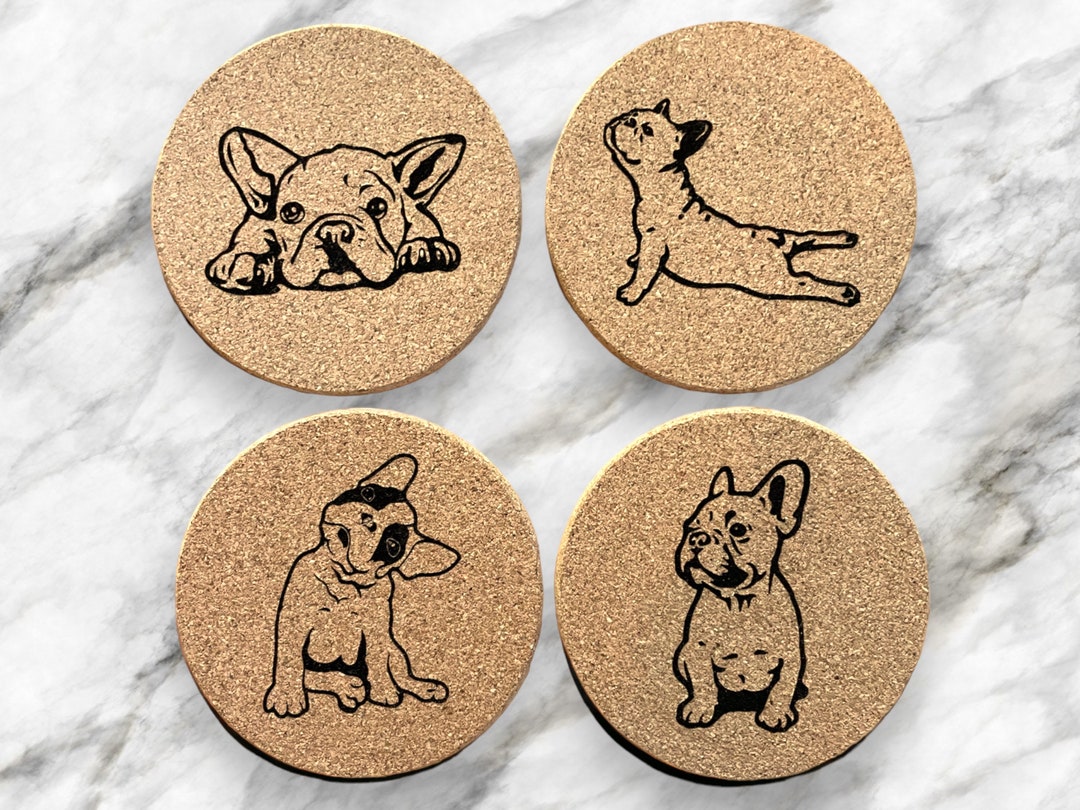Frenchie Gift. French Bulldog Coasters, Dog Coasters, Cork Engraved ...