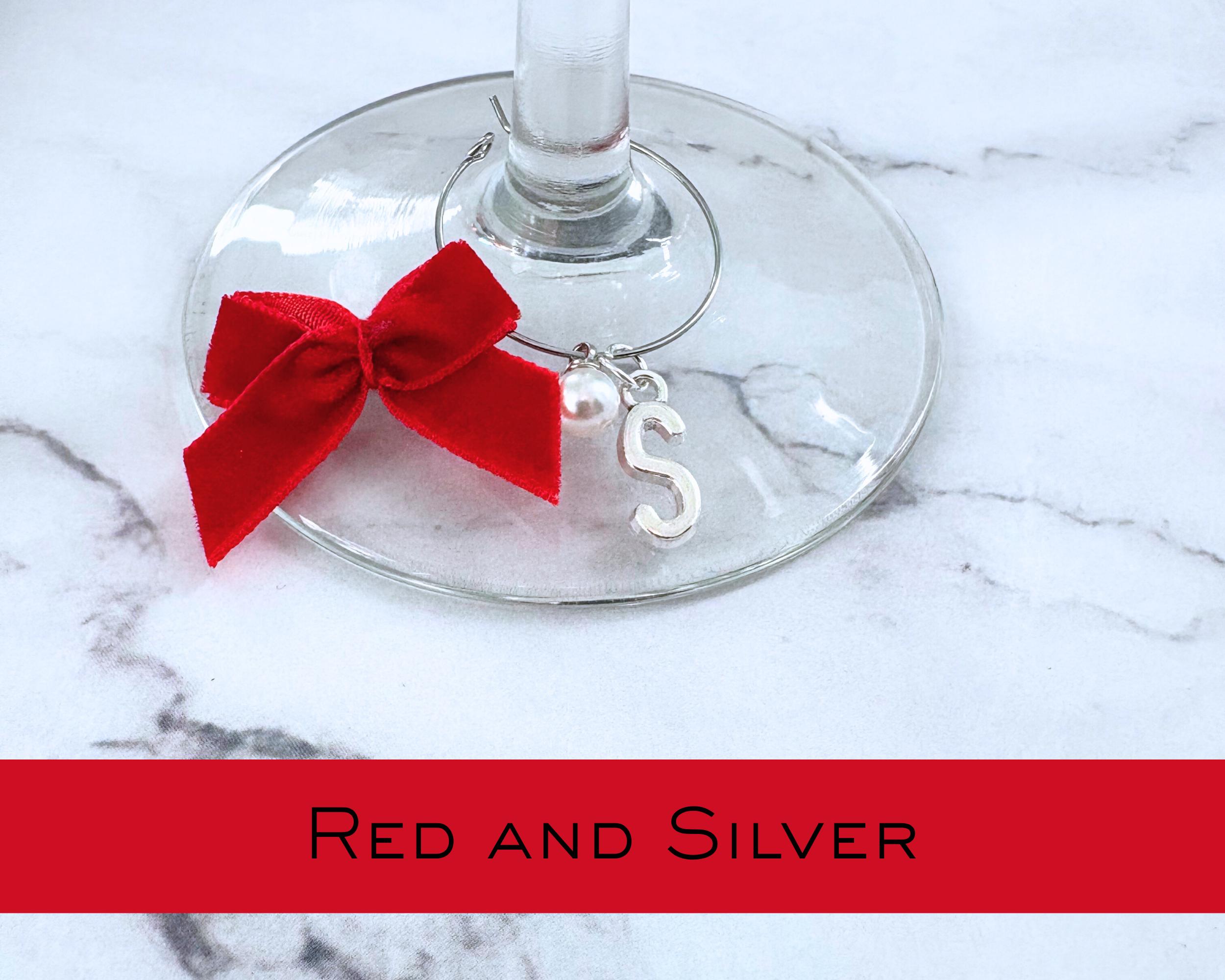Velvet Bow Initial Wine Glass Charms | Christmas Table Decor | Place ...