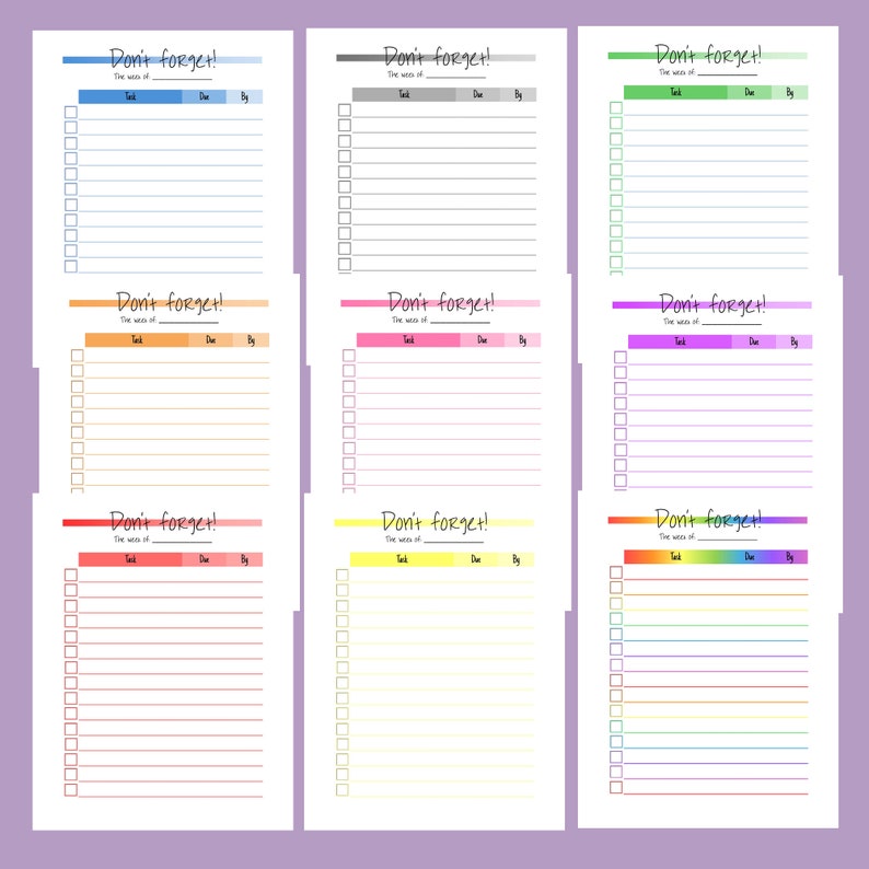 Don't Forget! Editable, Fillable, Printable Weekly To-do and Checklist ...