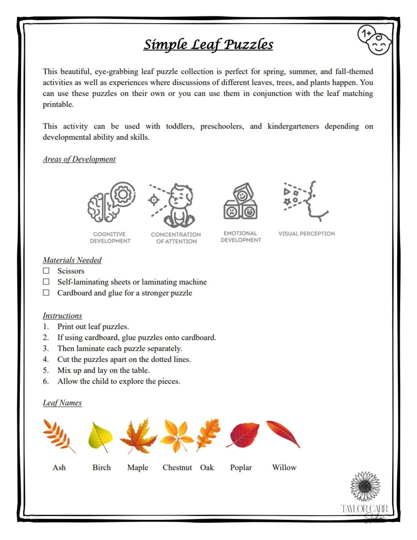 Simple Basic Leaf Puzzles DIY Printable for Toddler Preschooler ...