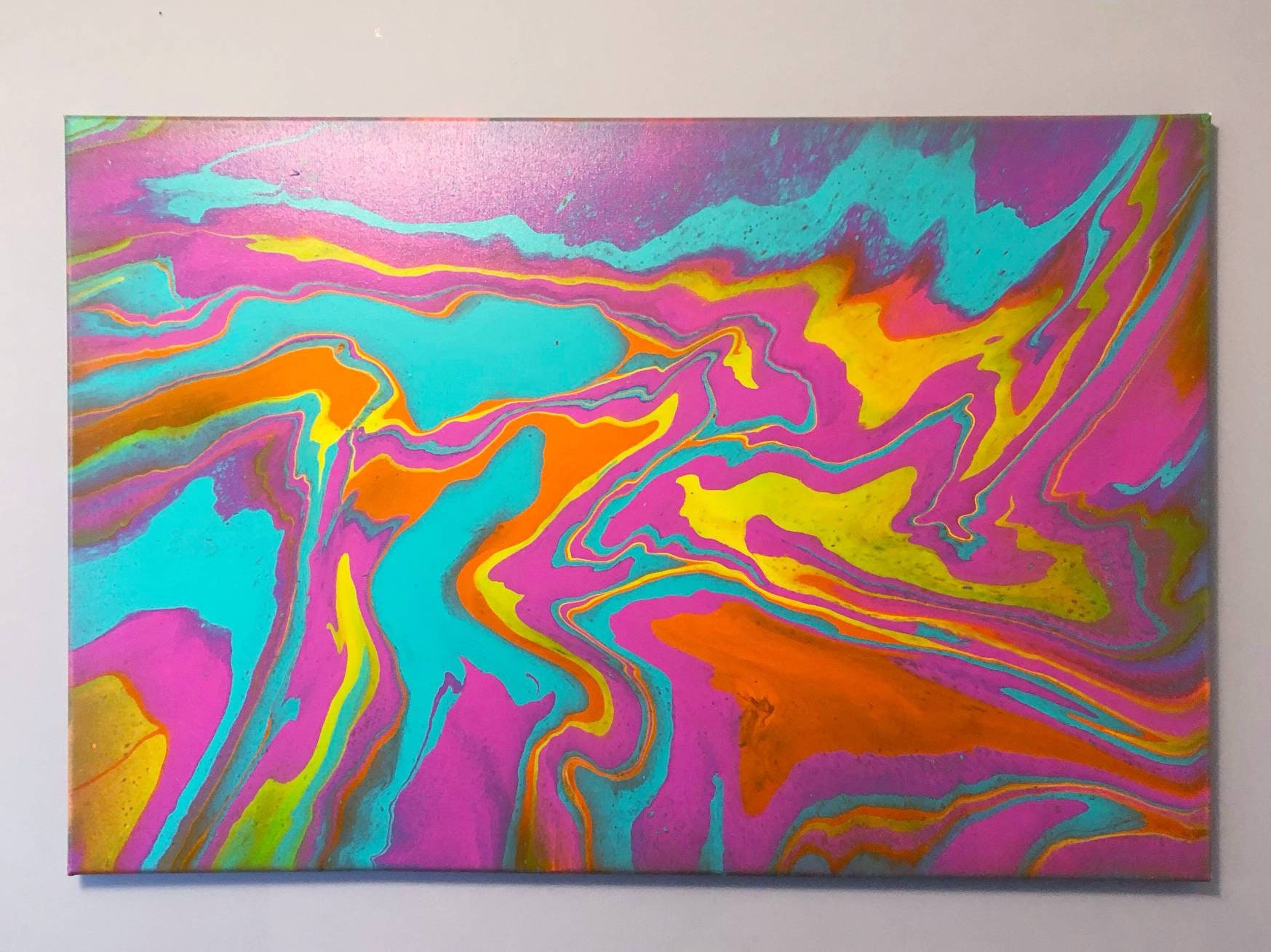 Neon abstrakte Acryl-Malerei / hell gefärbt Regenbogen Dekor / | Etsy