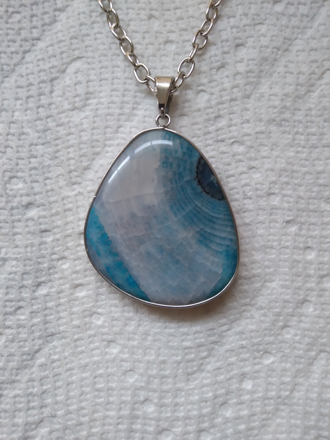Blue and Bold, Quartz Pendant Necklace, Blue, White and Black Quartz in ...