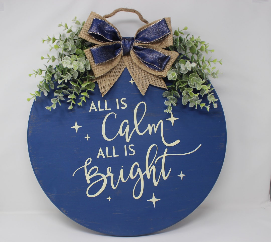 All is Calm All is Bright Christmas Door Hanger, Blue Christmas Door ...