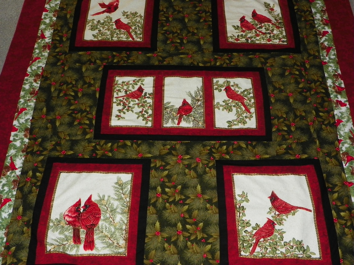 Cardinals Homemade Large Lap Quilt, Patchwork - Etsy