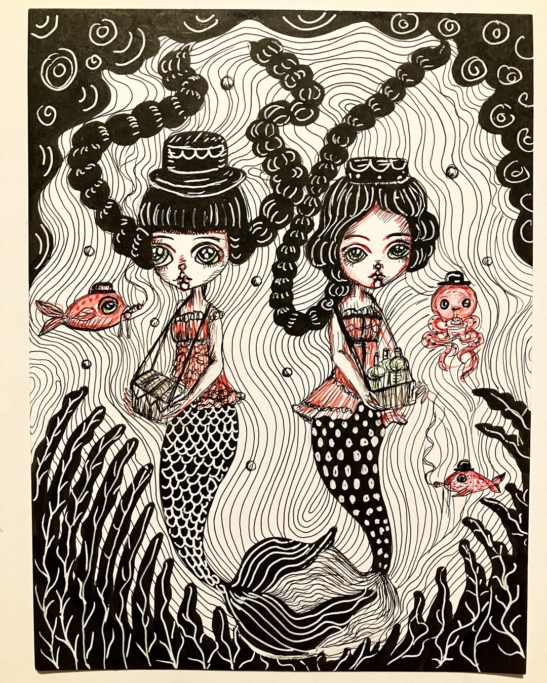 Sale Mermaid Circus Twins Original Ink Art for Mermay - Etsy