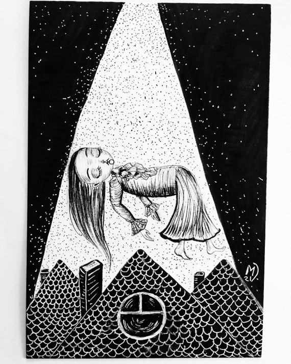 UFO Alien Abduction Illustration Ink Art - Etsy