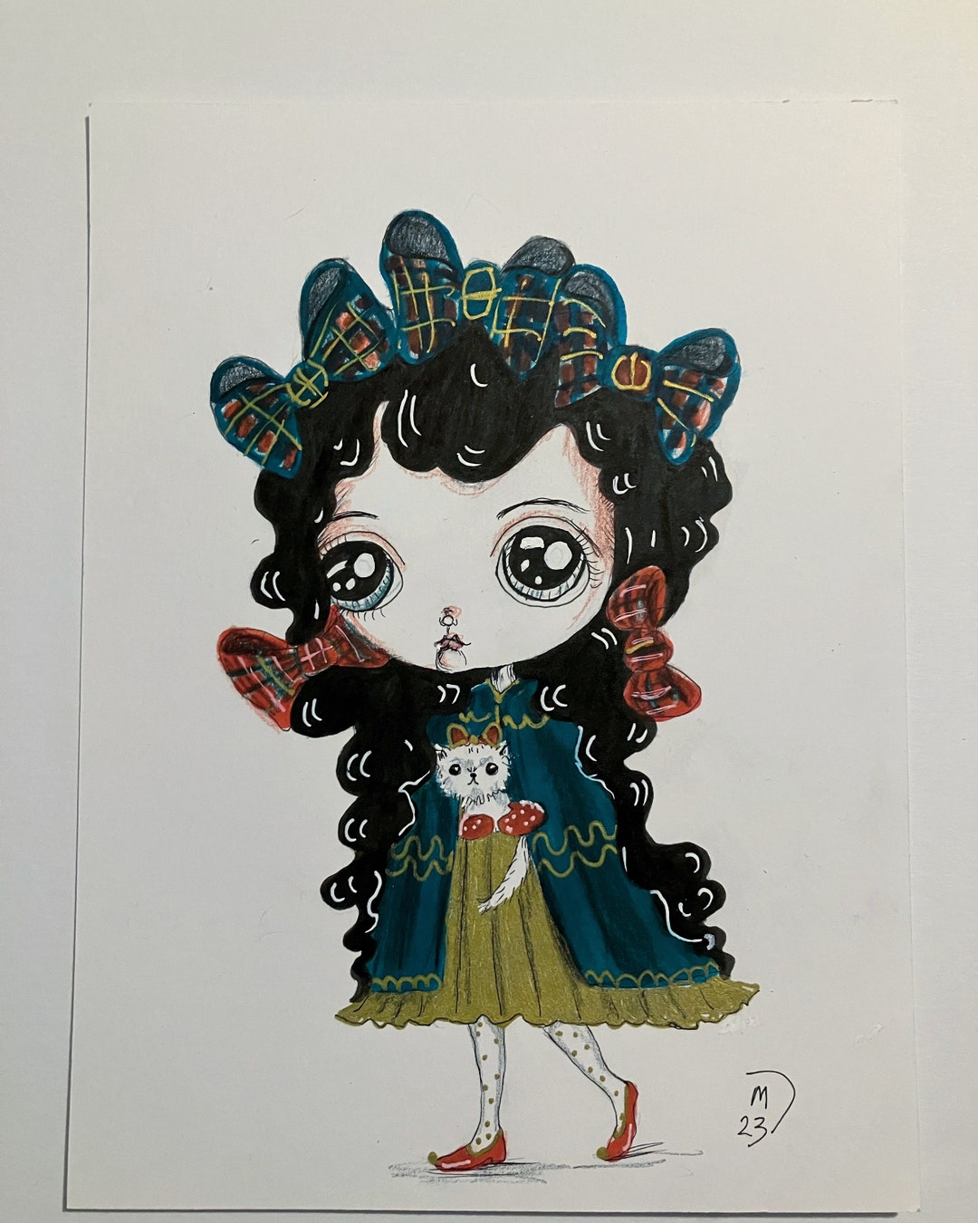 Holly Jolly Big Eyes Girl Original Illustration - Etsy