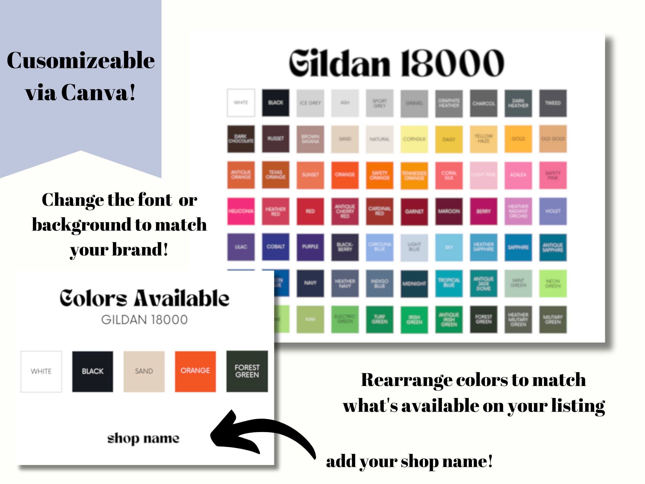 Gildan Color Chart Downloadable Template Gildan 1800 Editable Etsy