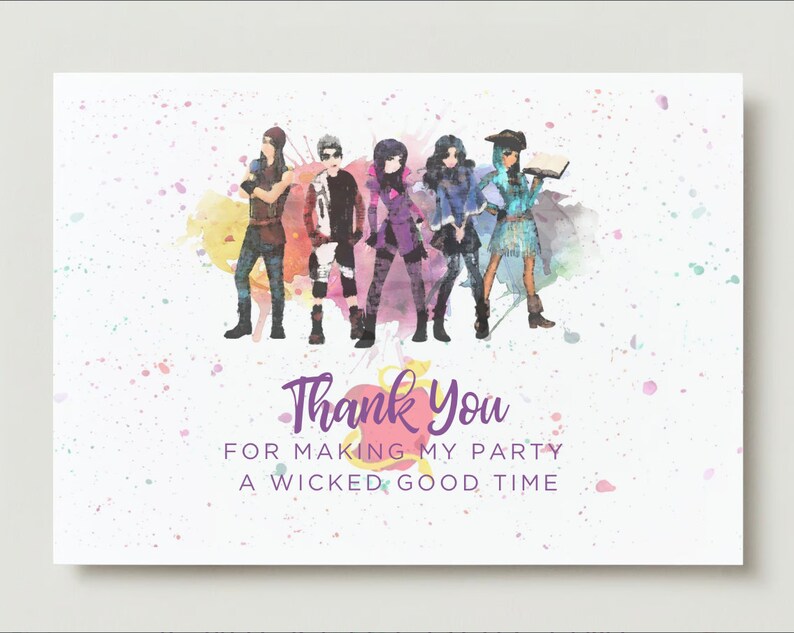 Descendants Birthday Thank You Card, Hand-painted Watercolor (digital ...