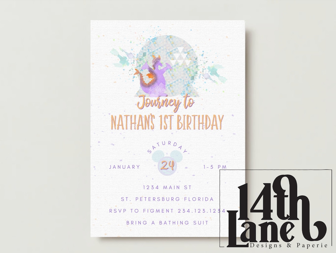 Inspired Figment Dragon Epcot Themed Birthday Party Invitation, Hand ...