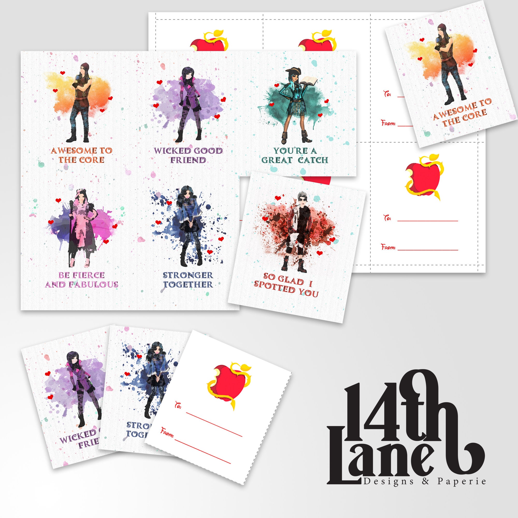 Descendants Valentines Day Cards, Kids Valentines Day Cards, Printable ...