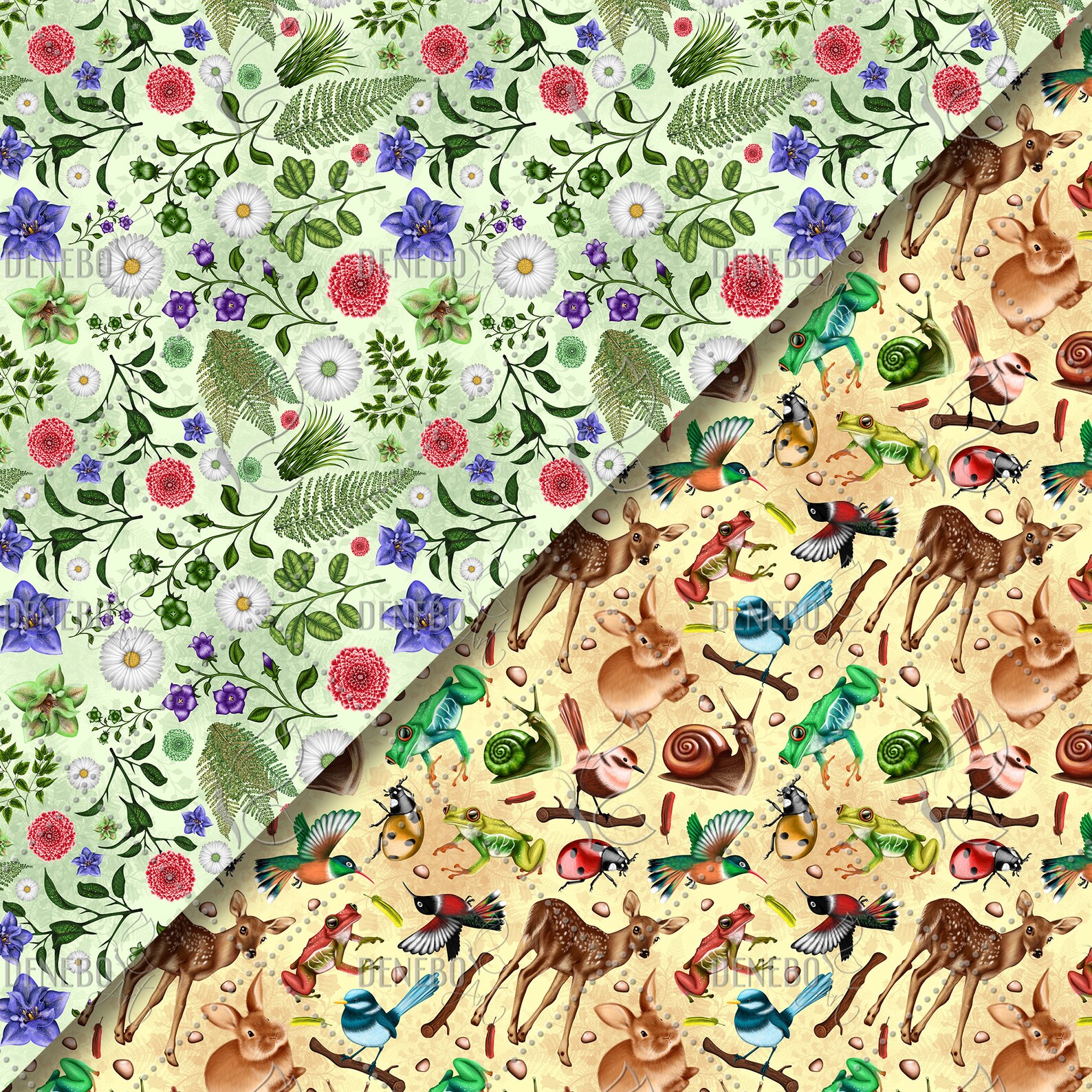 Digital Paper Pack Woodland Animals Flower Seamless Pattern Forest ...