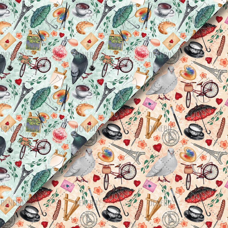 Paris Digital Paper Pack Romantic Digital Set Download Eiffel - Etsy