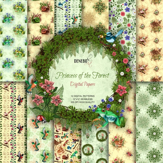 Digital Paper Pack Woodland Animals Flower Seamless Pattern | Etsy