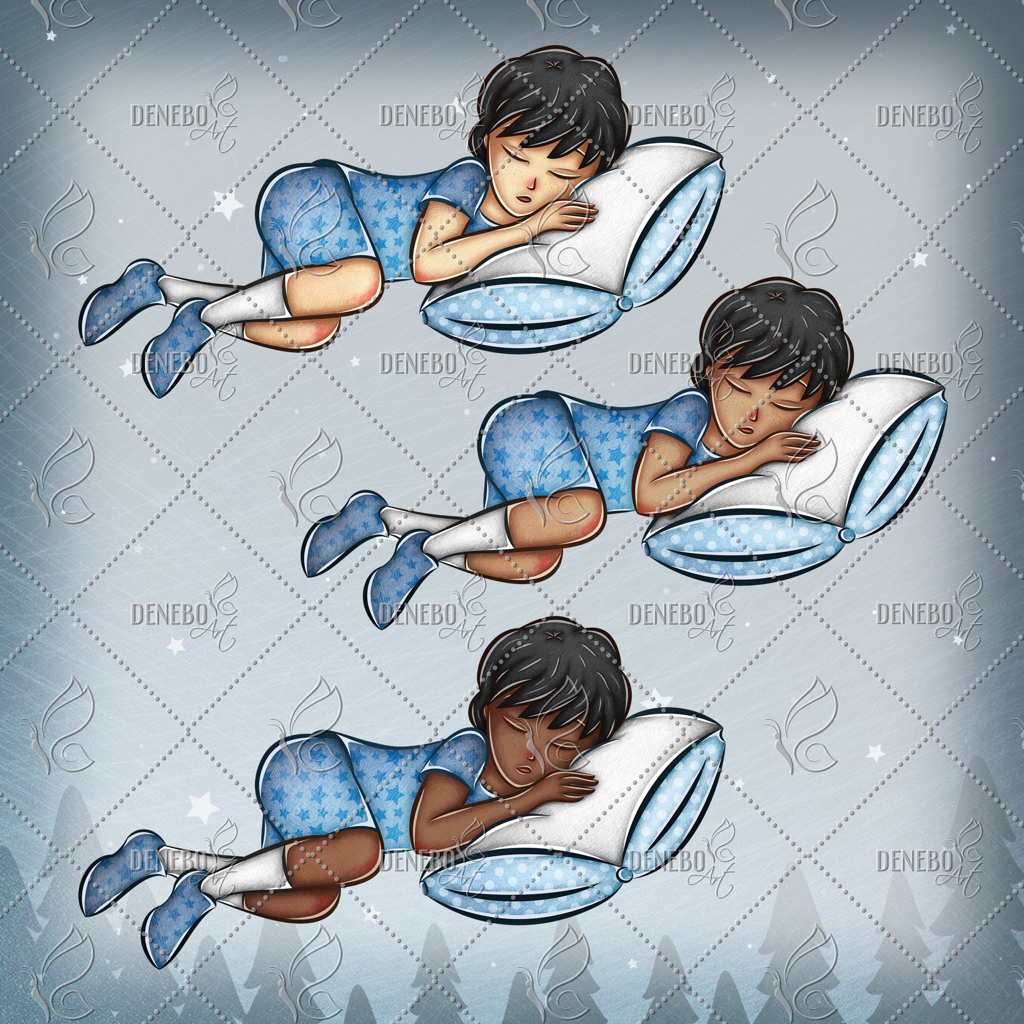 Sleeping Boy Clipart Little Boy Digital Set Black Boy PNG Child Clip ...