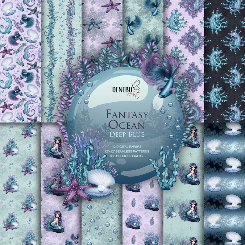 Mermaid Digital Paper Pack Fairytale Art Siren Under the Sea Underwater ...