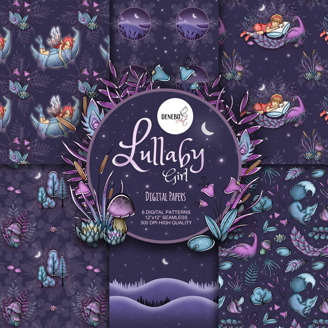 Night Sky Seamless Pattern Dark Violet Digital Paper Pack Fairytale ...