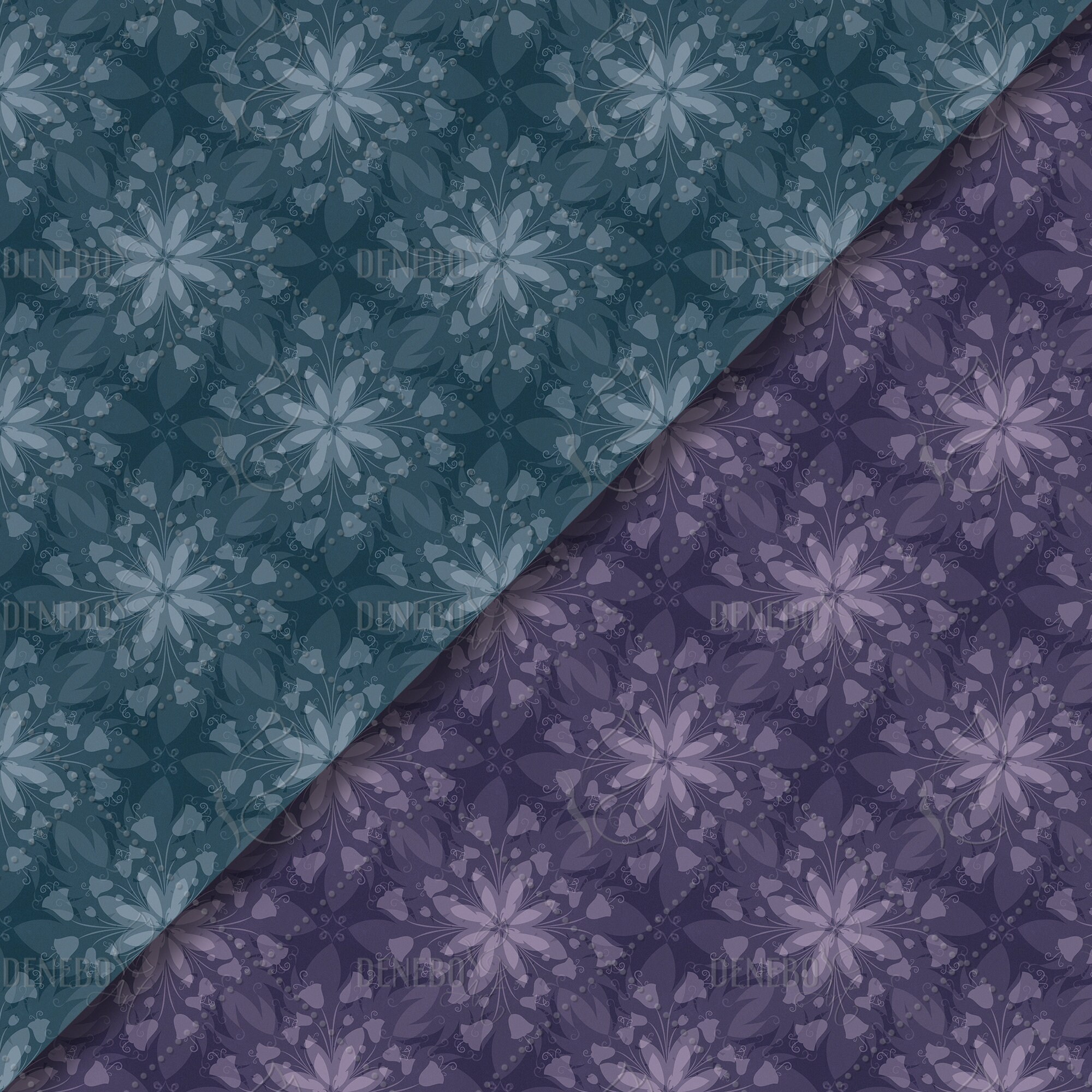 Night Sky Digital Paper Set Flower Pattern Stars Paper Pack Dark Blue ...