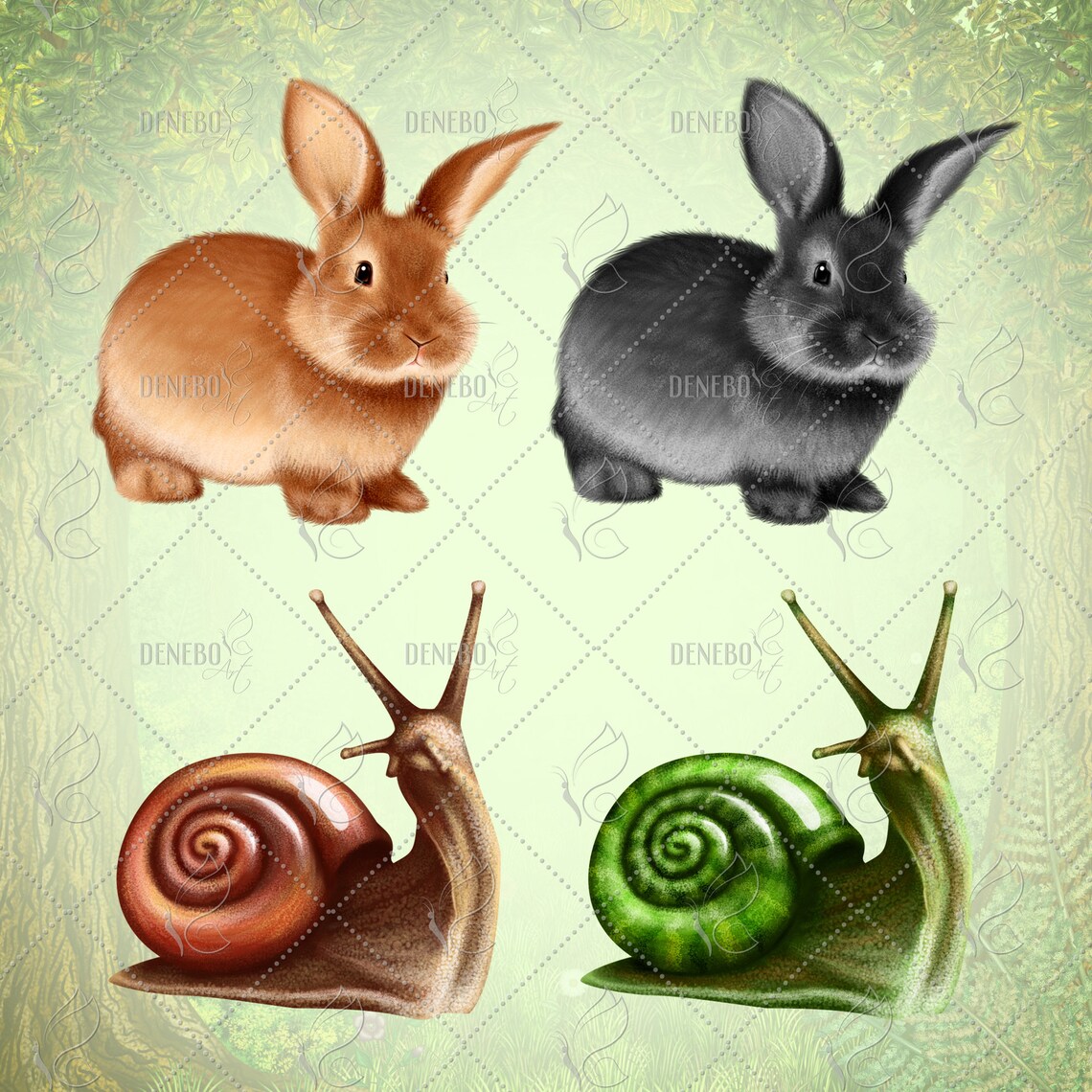 Animal Clipart Woodland Animals Art Forest Animals Digital Deer Rabbit ...