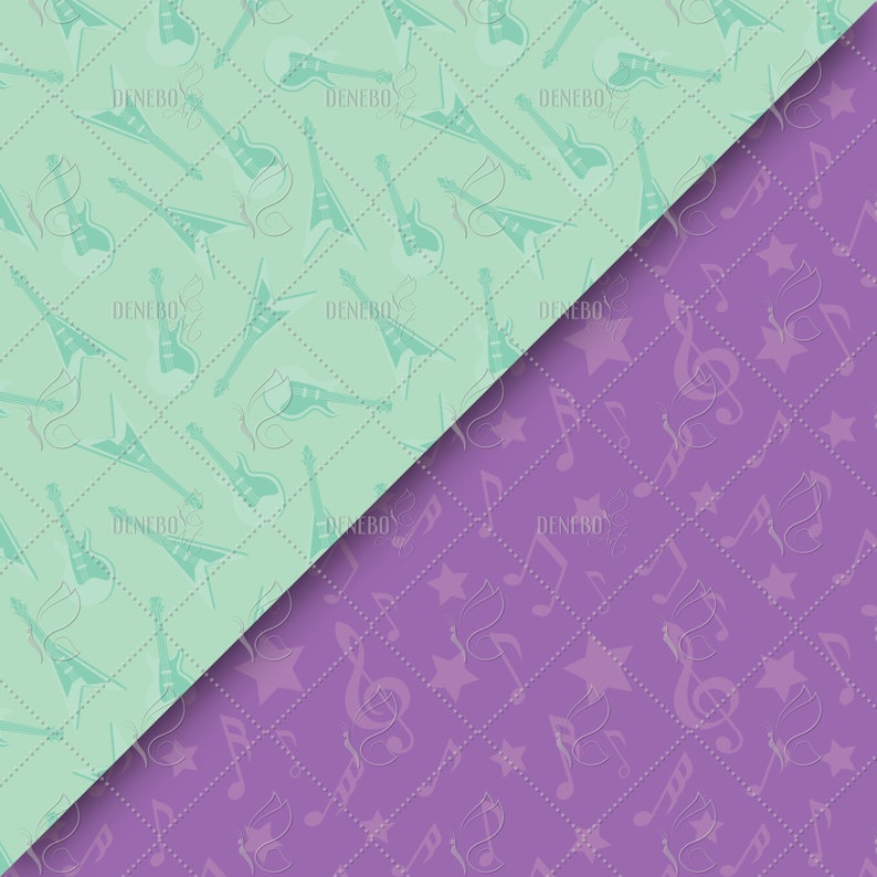 Colorful Digital Paper Set Music Notes Pattern Guitar Pattern Stars ...