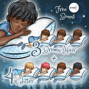 Sleeping Boy Clipart Little Boy Digital Set Black Boy PNG Child Clip ...