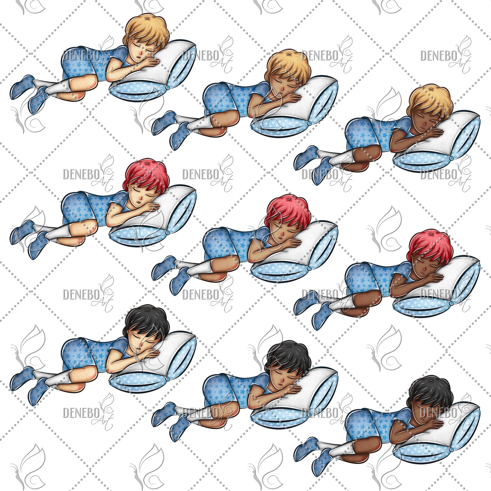 Sleeping Boy Clipart Little Boy Digital Set Black Boy PNG Child Clip ...