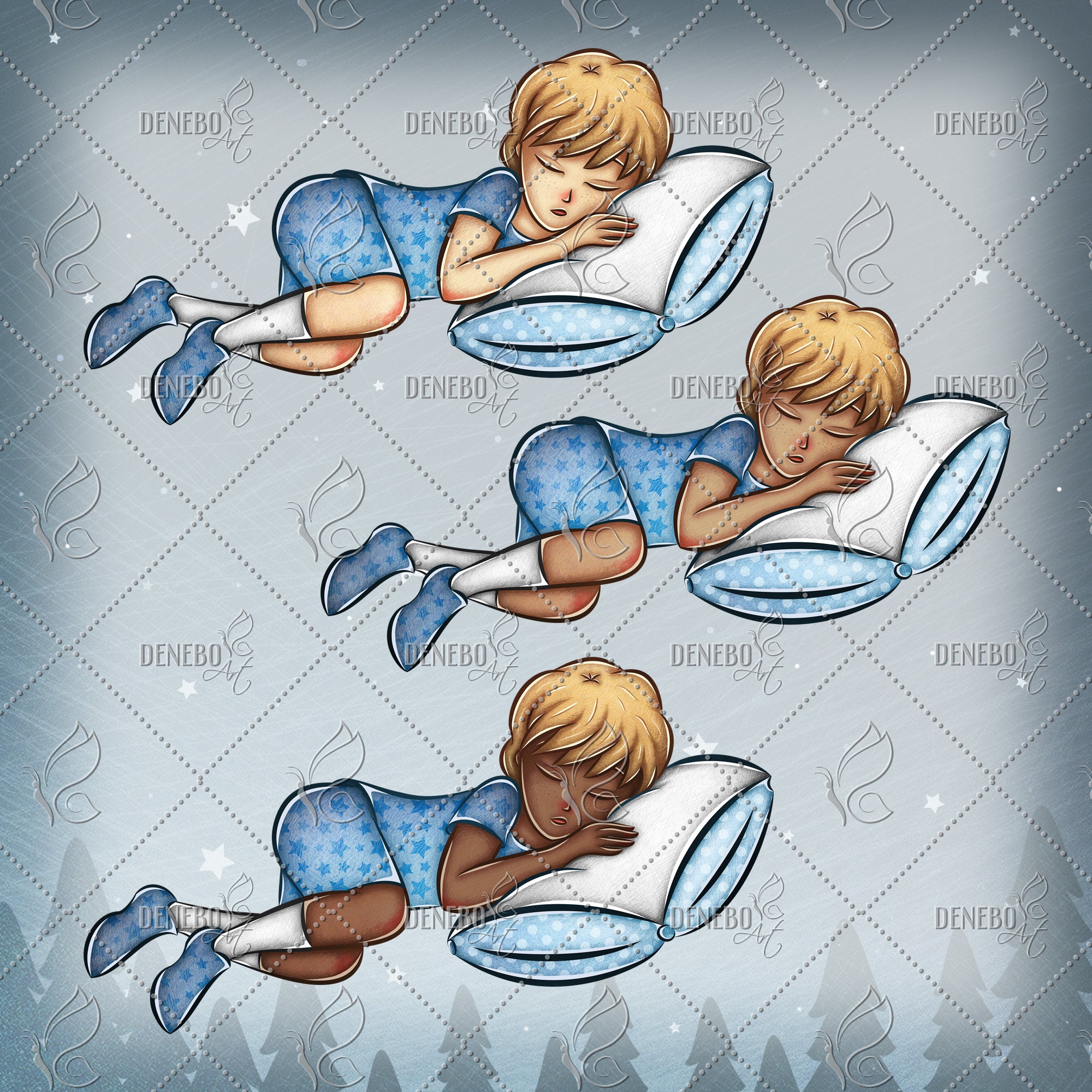 Sleeping Boy Clipart Little Boy Digital Set Black Boy PNG Child Clip ...