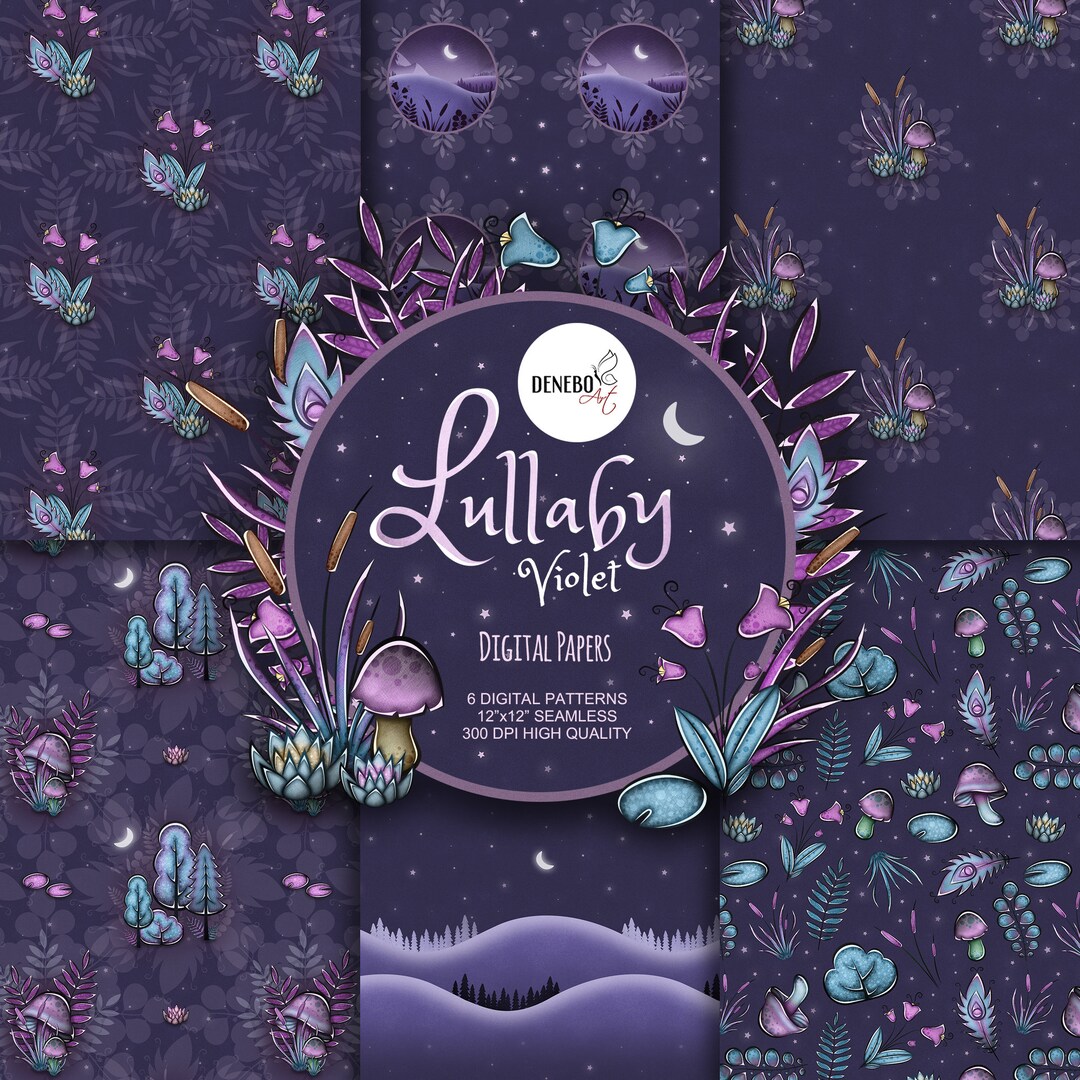 Dark Violet Digital Paper Pack Night Sky Seamless Pattern Purple ...